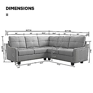 HONBAY Convertible Sectional Sofa, L Shaped Couch, Reversible 4 Seat Corner Sofa for Small Apartment,Light Grey, 82.7/''D x 82.7/''W x 36.2/''H