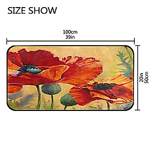 CaTaKu Tropical Poppy Flower Area Rug 39x20 Inches Polyester Area Rug Floor Rug Runner Washable Carpet Mat for Kitchen Dinning Room Home Decorative