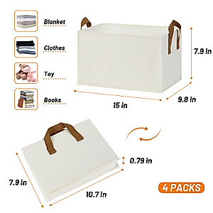 HNZIGE Fabric Storage Bins for Shelves 4 Pack,Foldable Storage Baskets for Organizing Toys,Large Storage Box for Storage Closet Clothes(15x9.8x7.9Inch,Cream)