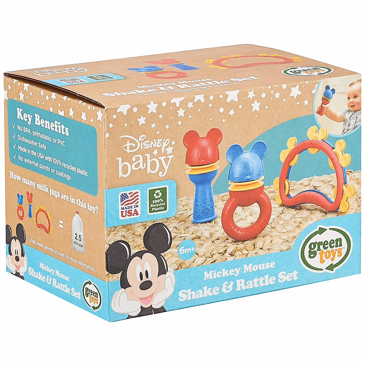 Green Toys Disney Baby Exclusive - Mickey Mouse Shake & Rattle Set, DSRTS-1435