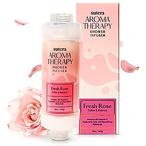 Sutera Shower Infuser - Vitamin C Shower Head Filter, Hard Water Softener, Chlorine & Fluoride Shower Filter, Water Purifying Filtered Shower Head with Beads, Helps Dry Skin & Hair Loss (White Rose)