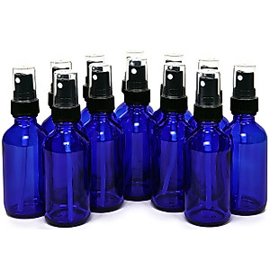 Vivaplex 2 oz Glass Bottles, with Black Fine Mist Sprayers, Cobalt Blue, 12-Count