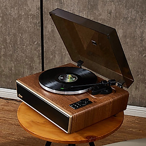 Arkrocket Huygens High Fidelity Bluetooth Record Player with Built-in Speakers Belt Drive Vinyl Turntable with Moving Magnet Cartridge, Bluetooth Input Output and Aux-in (Huygens Walnut)