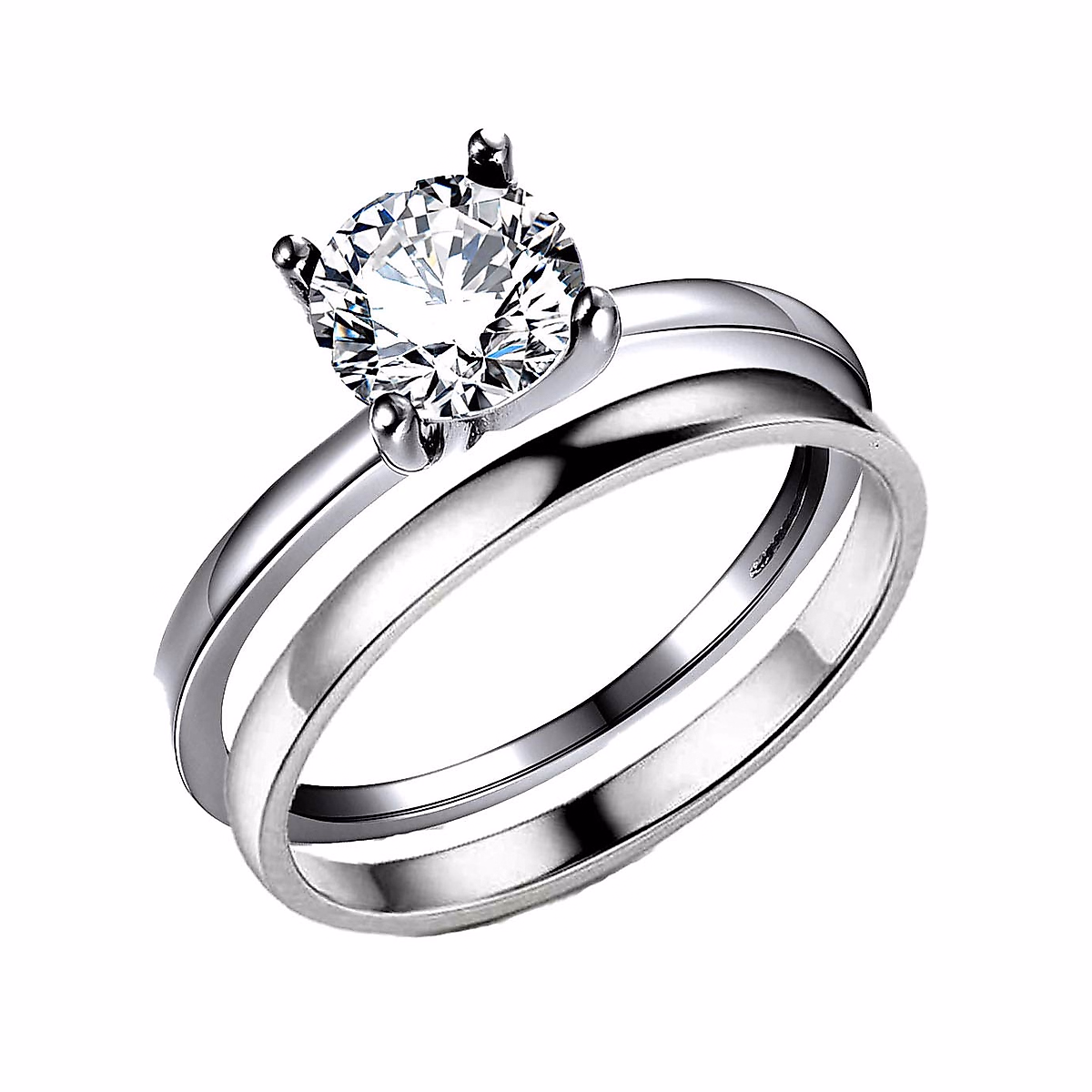 Ginger Lyne Collection Envy Bridal Set for Women -Solitaire 1.25Ct Cubic Zirconia Engagement Ring & Matching 2mm Wedding Band, Sterling Silver, 4 Prong - Size 7