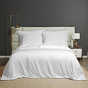 HYPREST Cooling Duvet Cover, Rayon Derived from Bamboo, 400 Thread Count Silky Soft White Cooling Duvet Cover Set Luxury Comforter Cover with Zipper and Coner Ties, Skin Friendly & Moisture-Absorbing