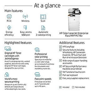 HP Color LaserJet Enterprise Flow Multifunction M776z All-in-One Wireless Duplex Printer with JetIntelligence (3WT91A)