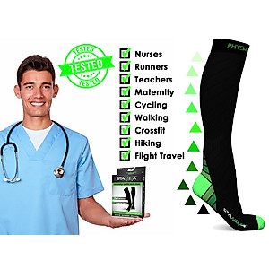 Physix Gear Sport 3 Pairs of Compression Socks for Men & Women in (Black/Pink + Black/Green + Black/Orange) L-XL Size