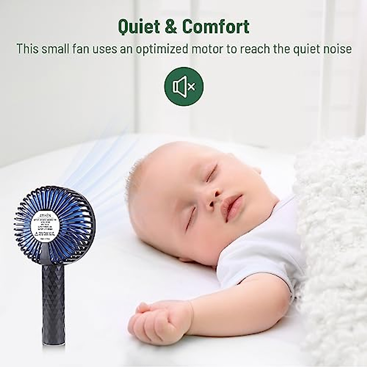 AMKEN Small Handheld Fan, Portable Mini Fan with Rechargeable Battery Personal Fan with 3 Speeds Hand Fan for Outdoor Camping Walking Shopping Office