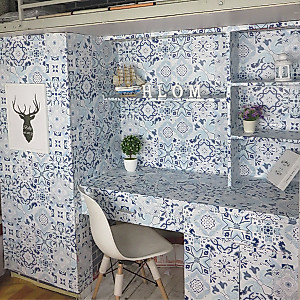 Yifely Retro Porcelain Shelving Paper Peel-Stick Shelf Liner Removable Drawer Sticker Countertop Decor Waterproof 17.7 Inch by 9.8 Feet