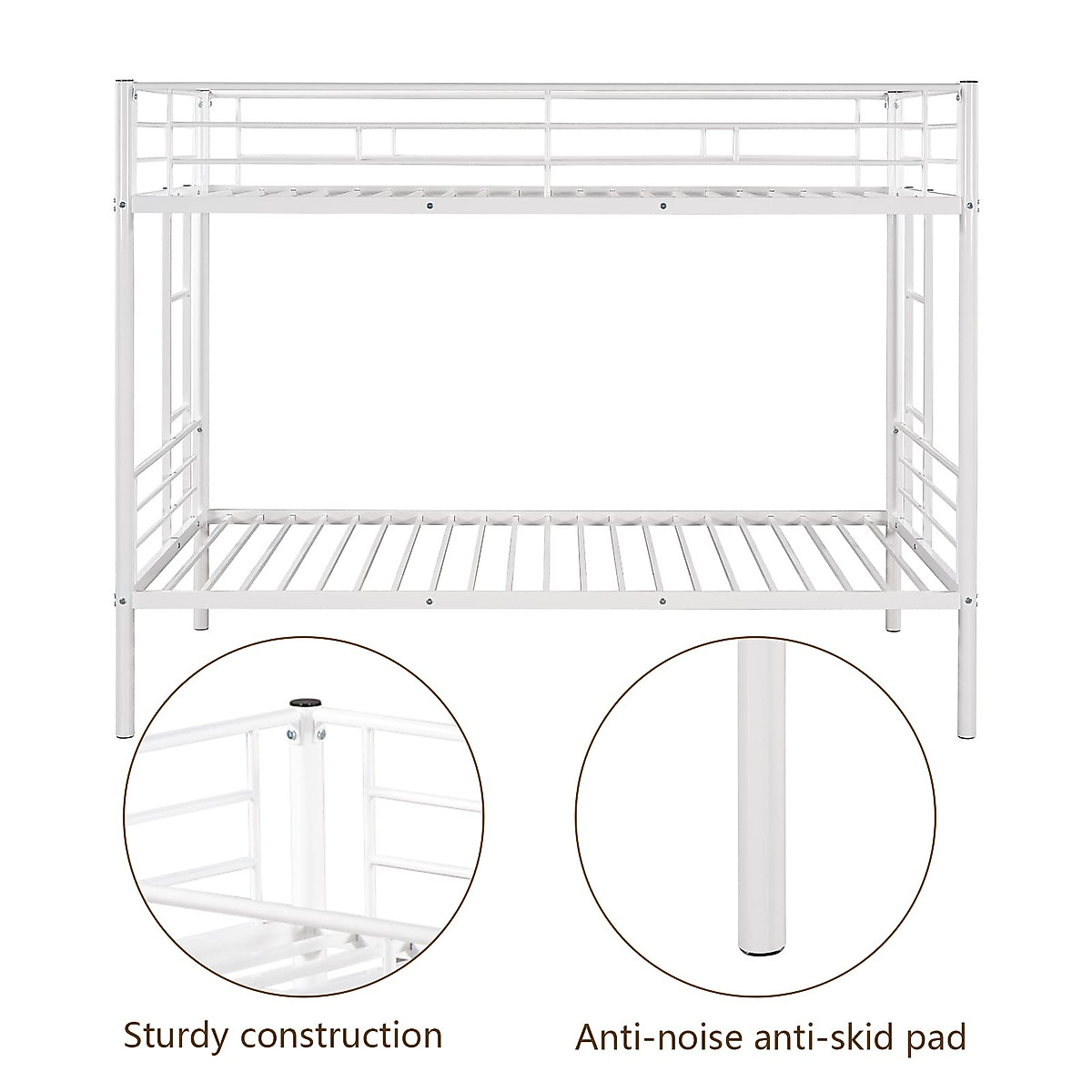 CALABASH Twin Bunk Bed,Metal Bunk Beds Twin Over Twin,Heavy Duty Twin Size Beds with 2 Ladder for Boys Girls Teen Adult Kids (White)