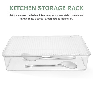 Cabilock Transparent Cutlery Box Desktop Accessories Flatware Tray with Cover Utensil Drawer Organizer Plastic Silverware Cutlery Storage Holder Storage Box Refrigerator The Pet