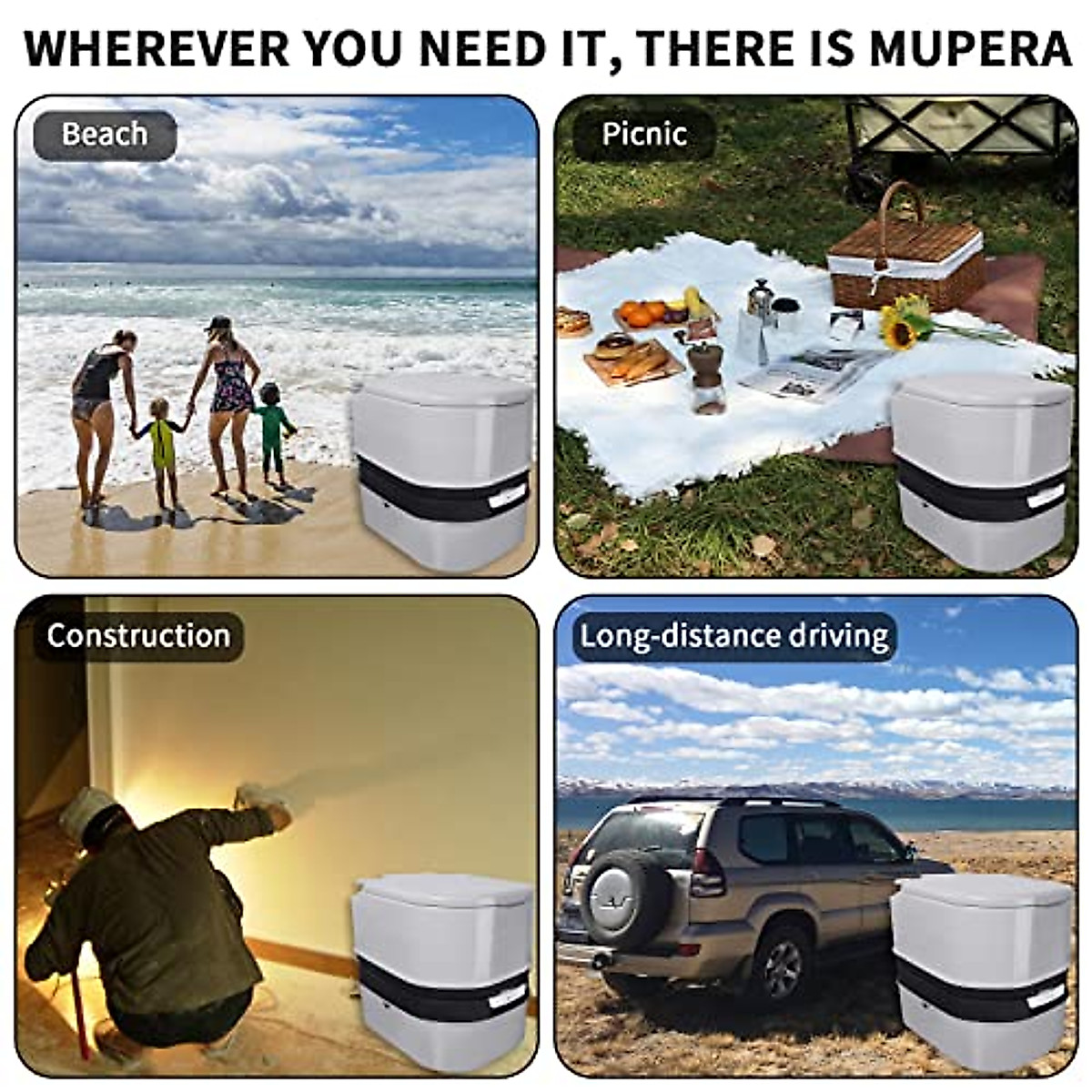 Mupera Outdoor Portable Toilet - Upgraded Portable Camping Toilet, 6.4 Gallon Waste Tank, Double-outlet Anti-leak with Level Indicator Travel RV Potty for RV Camping Traveling Boating Fishing, Grey