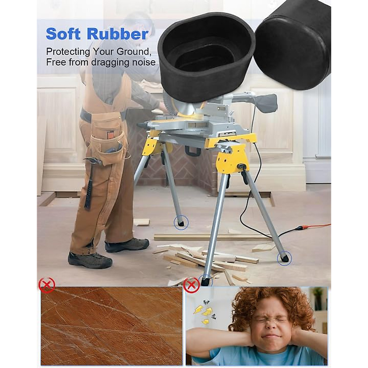 N074647 Table Saw Stand Foot Rubber Pad Replacement Fit for Dewalt DWX723 DWX724 DWX725 Series Miter Saw Stand Black Extended Lifespan Rubber Material for Most Floors 4Pack