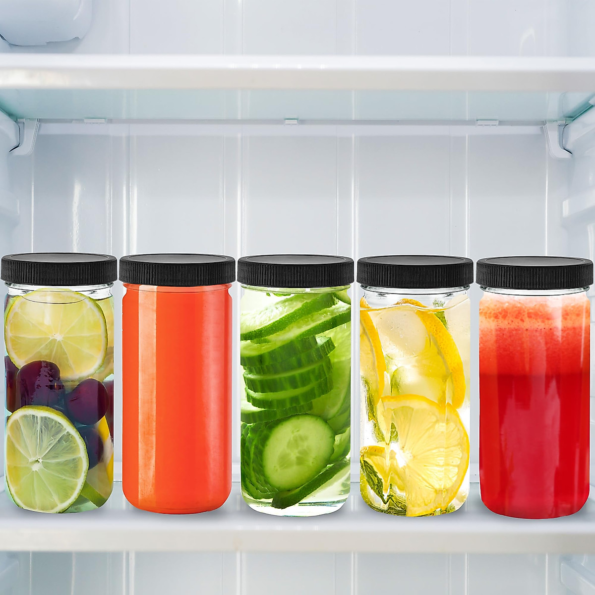 DilaBee 12-Pack Glass Juice Bottles with Lids - 8oz Glass Bottles with Lids for Smoothie, Water, Milk & Kombucha - Small Glass Bottles for Juicing - Round Glass Water Bottles with Caps BPA Free