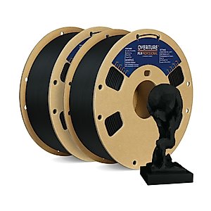 OVERTURE PLA Plus (PLA+) Filament 1.75mm PLA Professional Toughness Enhanced PLA Roll, Cardboard Spool, Premium PLA 1kg(2.2lbs), Dimensional Accuracy 99% Probability +/- 0.03mm (Black,2-Pack)