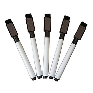 Fine tip Dry Erase Black Markers with Magnetic Cap and Eraser, Perfect for Dry Erase Boards and Whiteboards Pack of 5