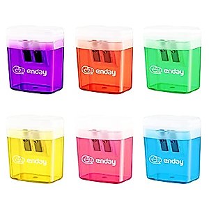 Emraw Super Great Single Hole Manual Pencil Sharpener with Receptacle for Regular Sized Pencils and Crayons Designed in Brightly Colored Plastic -Great for School, Home, & Office (6 Pack)