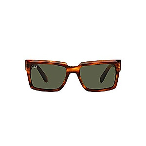 Ray-Ban RB2191 Inverness Rectangular Sunglasses, Striped Havana/Green, 54 mm
