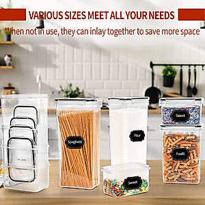Skroam 24 Pack Airtight Food Storage Containers with Lids for Kitchen Pantry Organization and storage, BPA Free, Plastic Canister Set for Cereal, Pasta, Flour & Sugar - Spoon Set, Labels & Marker.