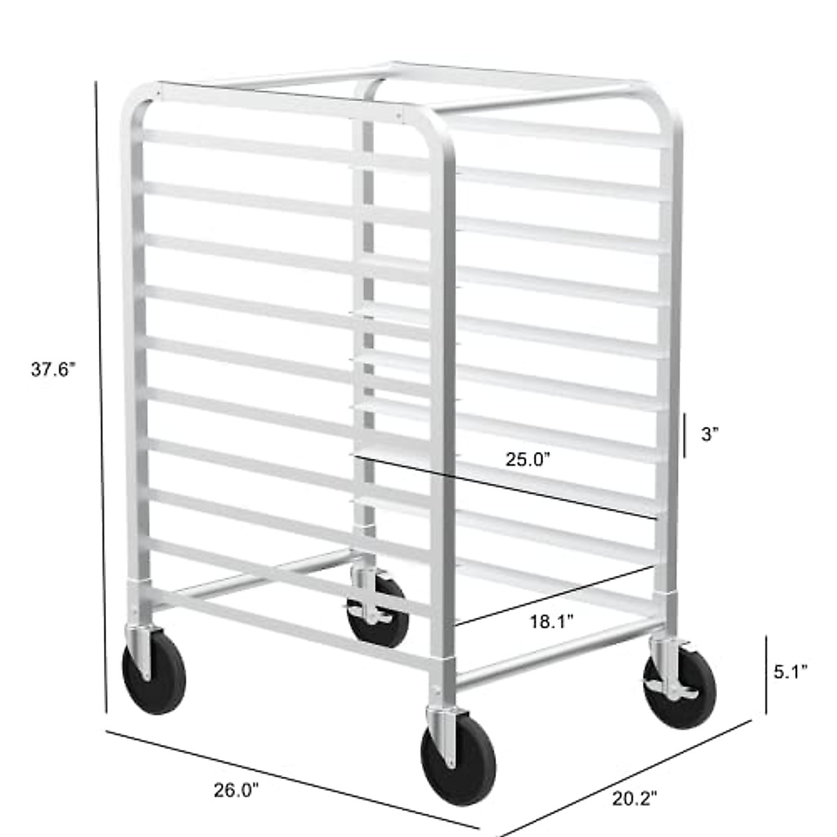 VINGLI 10-Tier Full/Half Sheet Pan Rack, Aluminum Bakery Rack, Speed Rack, Bakers Rack with Lockable Wheels for Home Commercial Kitchen, Restaurant, Cafeteria, Dessert Shop, 20" W x 26" D x 38" H