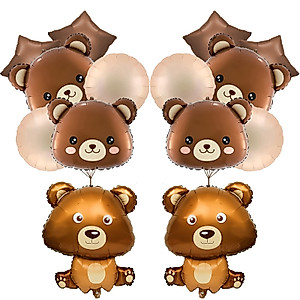 14 Pcs Bear Balloons, Teddy Bear Balloons Baby Shower Decorations Foil Animal Balloons for We Can Bearly Waits Theme Birthday Party Decor Supplies