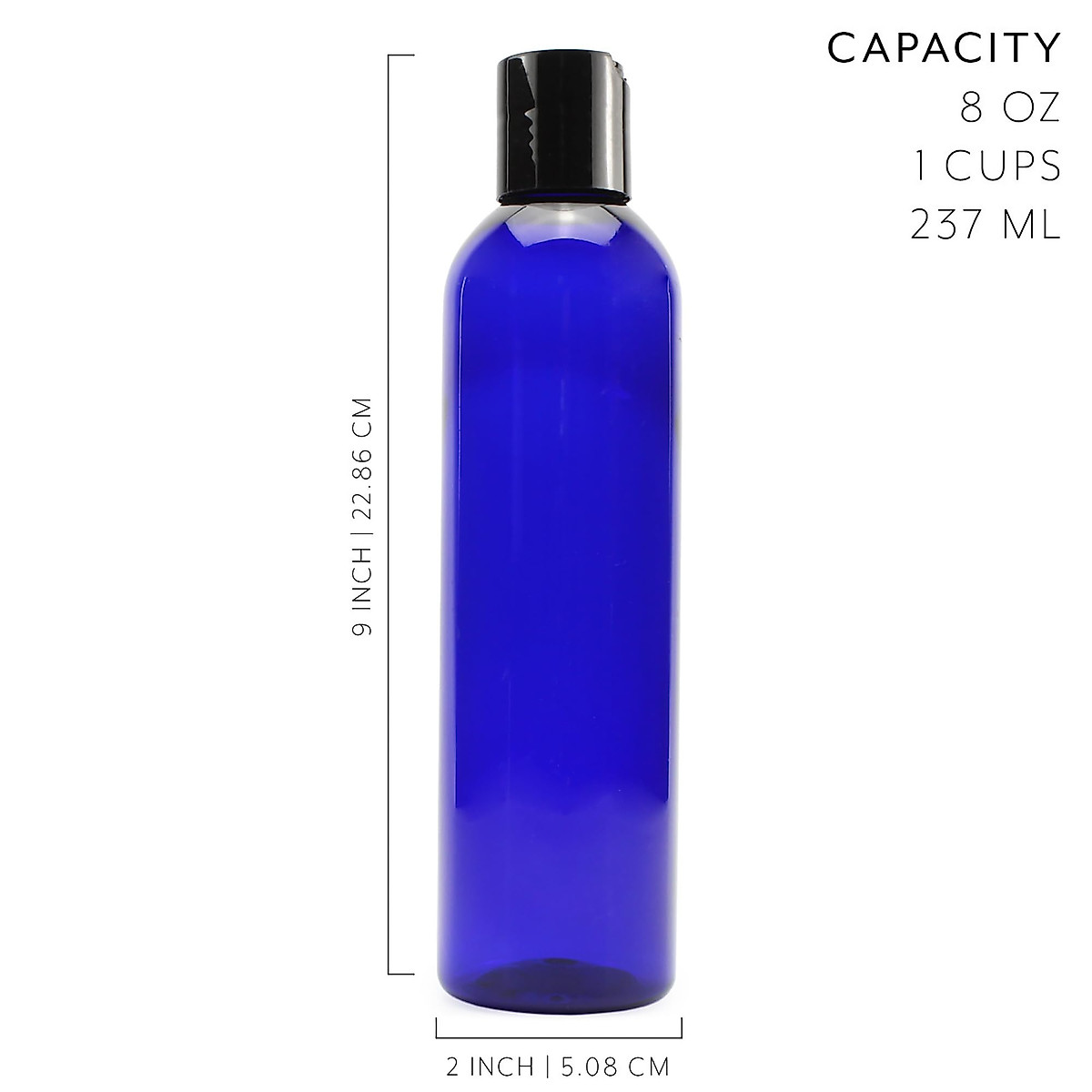 Cornucopia Brands 8oz Plastic Squeeze Bottles w/Disc Top Flip Cap (6-Pack, Blue); BPA-Free Containers For Shampoo, Lotions, Liquid Body Soap, Creams