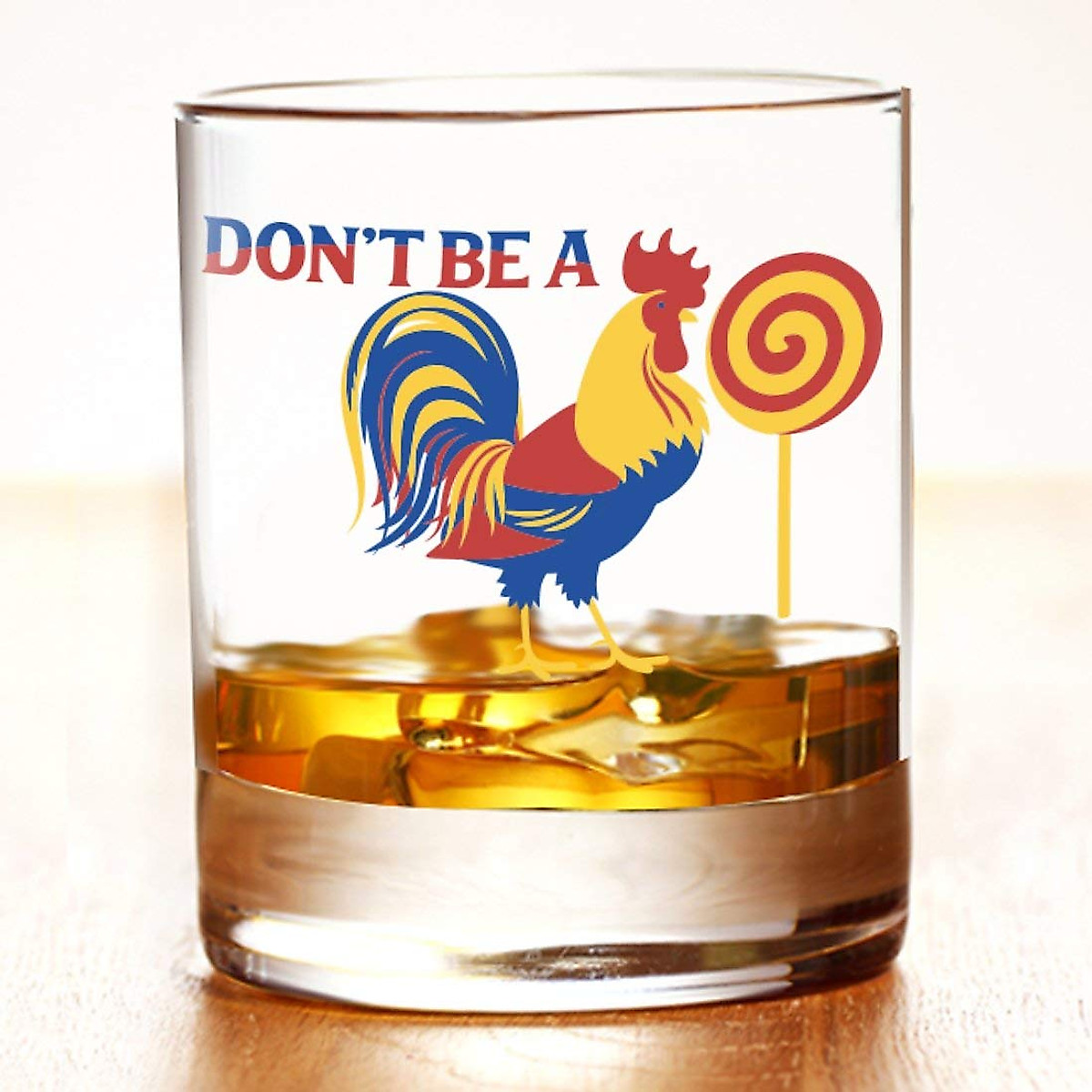 Patriot's Cave - Don't Be a Rooster Lollipop Funny Whiskey or Bourbon Rocks Glass for Men or Women, Gag Gift, Birthday Gift for Friend, Boyfriend, Husband 11 oz - Made in the USA