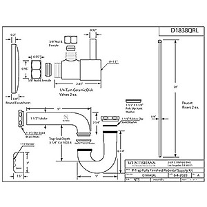 Westbrass D1838QRL-26 Freestanding Pedestal Sink Faucet Supply Line Risers with P-Trap, Flanges and 1/4-Turn Lever Handles, Polished Chrome