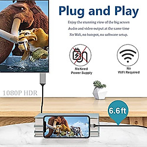 Lightning to HDMI Adapter Cable for iPhone,[Apple MFi Certified] 1080P HDTV Cable Adapter Digital AV Sync Screen Connector Compatible with iPhone/iPad/iPod on HD TV Monitor Projector - 6.6 Feet/2M