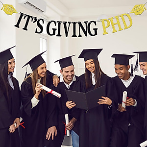 Gold Glitter It's Giving PHD Banner, You PHDid It/PHinally Done/Class of 2025, 2025 PHD Graduation Party Decorations Supplies