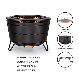 TIKI 27.5-Inch Smokeless Reunion Fire Pit, Large Outdoor Fire Pit for Gatherings, Wood Burning with Removable Ash Pan & Weather-Resistant Cover, Modern Black Design – Perfect for Patio & Backyard