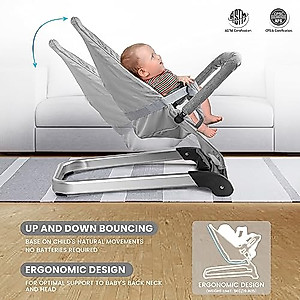 Baby Bouncer,Foldable Bouncer Seat for Babies, Infants Bouncy Seat with Removable Fabric Cover，Natural Vibrations (GRYE)
