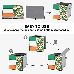 Ireland Flag Shamrock Clover Collapsible Storage Bins Basics Folding Fabric Storage Cubes Organizer Boxes with Handles