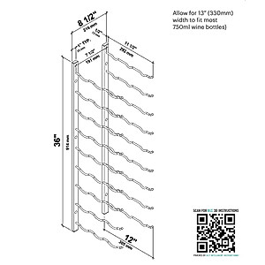 VintageView W Series (3 Ft) - 27 Bottle Wall Mounted Wine Rack (Satin Black) Stylish Modern Wine Storage with Label Forward Design