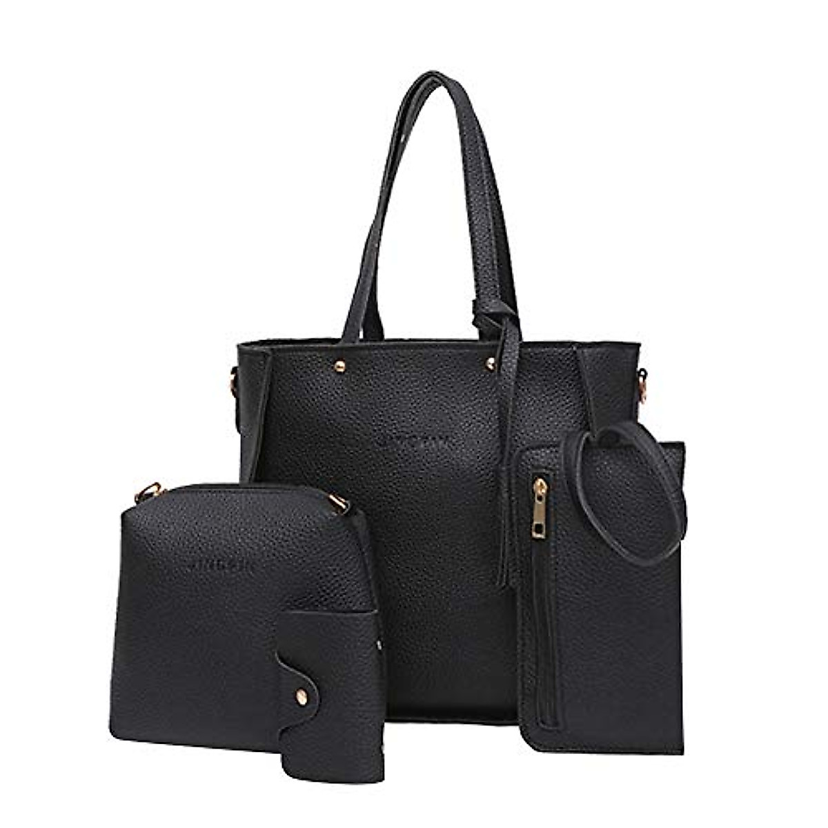 SoeHir Set Four Handbag Women Four Bag Pieces Bags Crossbody Bags Wallet Tote Shoulder Bag Tote Bag (Black, One Size)