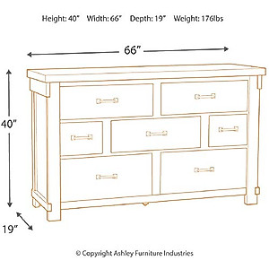 Signature Design by Ashley Brashland Farmhouse 7 Drawer Dresser with Dovetail Construction, Textured White