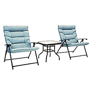 Sun-Ray 213028 Folding Chairs with Cushions and Table, Aqua