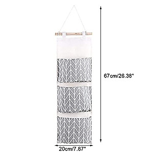 Oumefar 3 Pockets Hanging Pouch Cotton Linen Wall Hanging Storage Bags Door Pouch Bedroom Home Office Organizer 20x67cm(Gray)