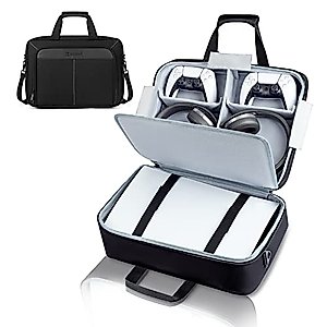 Necoka PS5 Carrying Case, Protective PS5 Case Compatible with Playstation 5 Digital Edition, Large Storage PS5 Travel Bag for Console Controller Disk Games Accessories Christmas Gift, Black