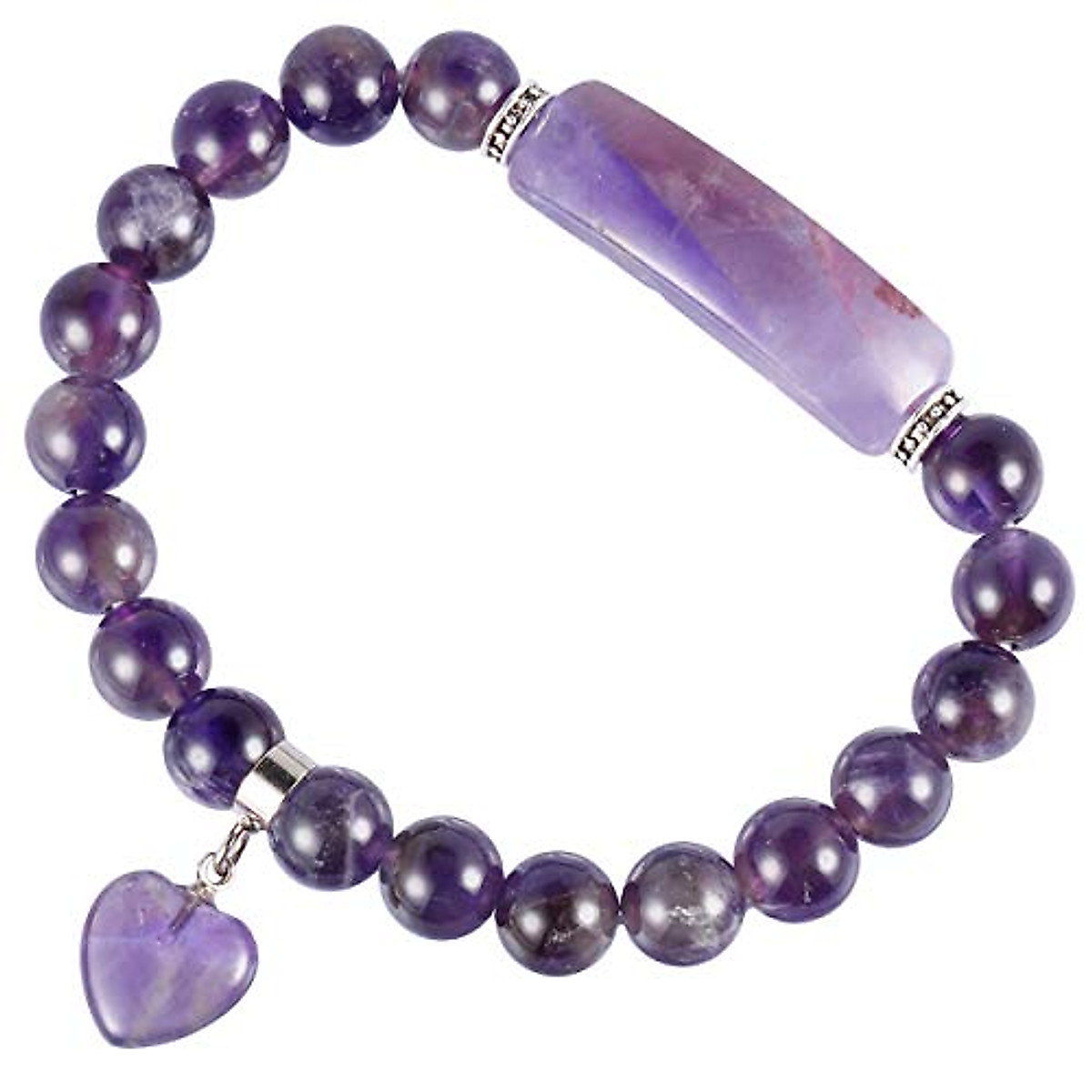 TUMBEELLUWA Healing Stone Bracelet 8mm Beads Chakra Crystal Energy Heart Charm Bracelet Handmade Jewelry for Women, Amethyst