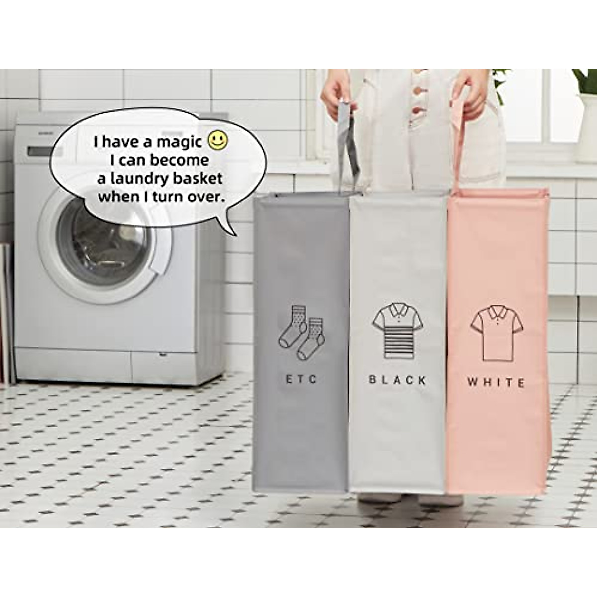 ECOWAN LIVING Recycle Bin, Trash Bin, Recycling Bins for Kitchen Home, Recyclable Waste Trash Sorting Organizer, Reusable Waterproof Compartment Container, Pack of 3 Bags