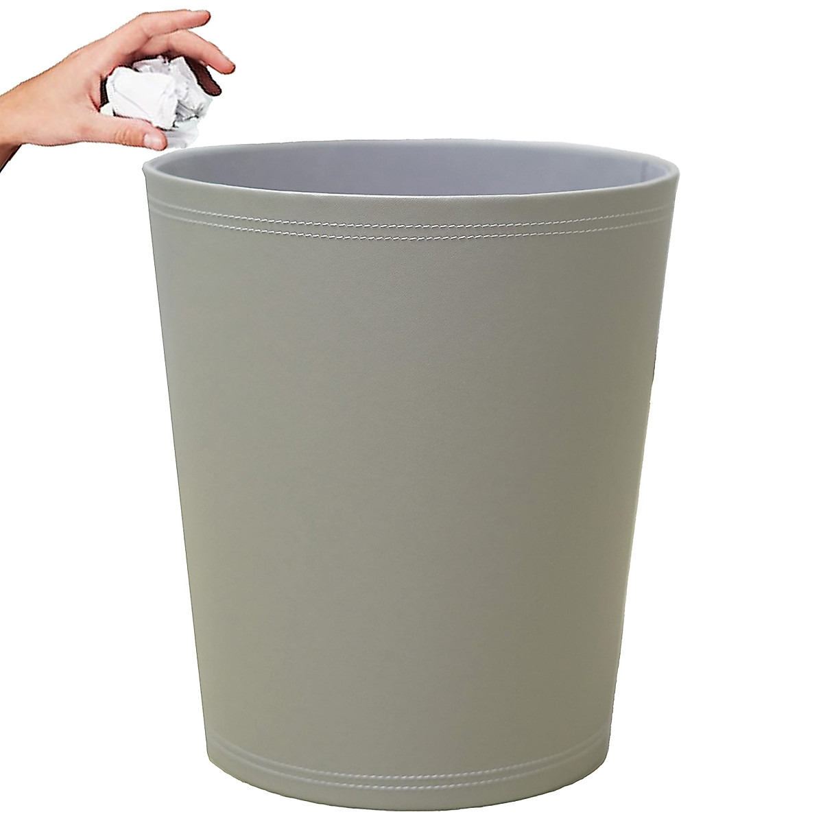 Leather Waste Basket Grey Trash Can Grey Trash Bin Grey Garbage Bin 10 Liter Trash Can Office Trash Bin Decorative Trash Can Garbage Container Home Trash Can Inside Trash Can Office Wastebasket