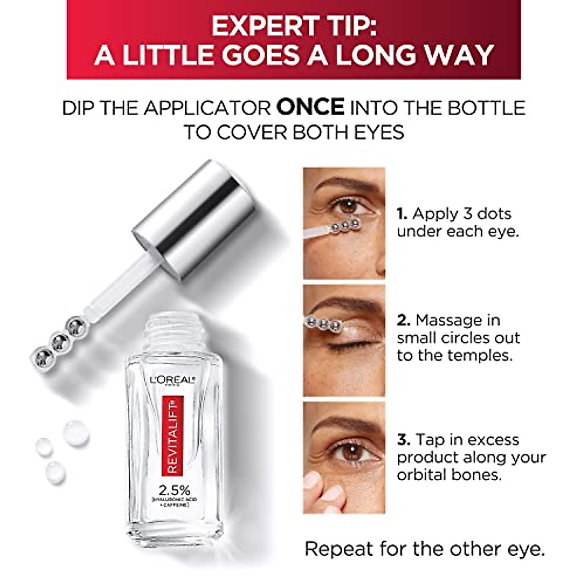 L'Oreal Paris Revitalift Hyaluronic Acid + Caffeine Hydrating Eye Serum, Fragrance Free .67 fl. oz + Moisturizer Sample