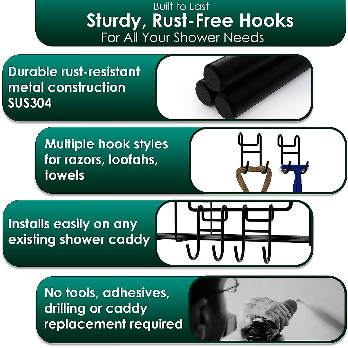 Jovware Shower Caddy Hook Helmet Fence Hooks Hook Caddy Hooks for Hanging Wires Hooks for Wire Shelves Heavy Duty Rustproof Hook Utility Hooks 4 Pack Black