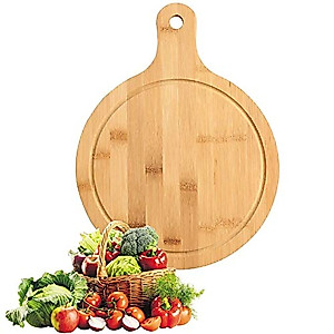 Guojanfon Bamboo Cutting Board Set 3PCS ,Meat Chopping Boards,Pizza Peel Paddle with Handle for Homemade Baking Pizza Bread Cake Fruit Vegetables (3PCS Set- Board)