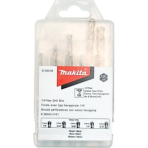 Makita D-35318 Titanium Coated Drill Bit Set, 1/4-Inch, 5-Pack