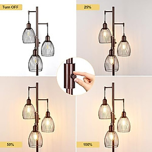 Dimmable Floor Lamp, 3 x 800LM LED Edison Bulbs Included, Farmhouse Industrial Floor Lamp Standing Lamp with Elegant Teardrop Cage Head Tall Lamp for Living Room Bedroom Office Dining Room - Brown