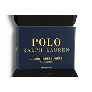 Polo Ralph Lauren Men's Socks Polyester/Spandex Blend 3 Pairs Dress Liners, Non-Slip Heel Black (6-12.5 M US)