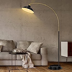 FILIYANO Arc Floor Lamp for Living Room, Marble Base Standing Lamp - Black Gold Floor Lamps with 360° Rotatable Arm, Industrial Tall Lamp Metal Material, Reading Lamp for Bedroom Couch Sofa Desk