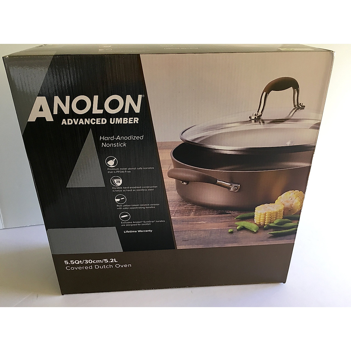 Anolon Advanced Hard Anodized Nonstick Stockpot/Dutch Oven with Lid, 5.5-Quart, Light Brown